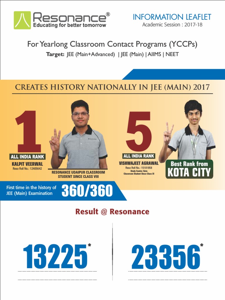 Resonance Information Leaflet 2017-18 | PDF | Payments | Standardized Tests