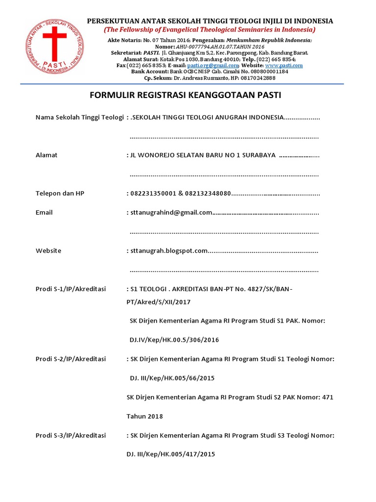 Formulir Registrasi Keanggotaan Pasti | PDF