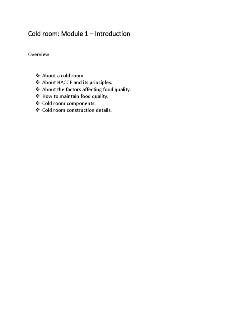 Module 1 Introduction of Cold Room | PDF | Food Preservation | Foods