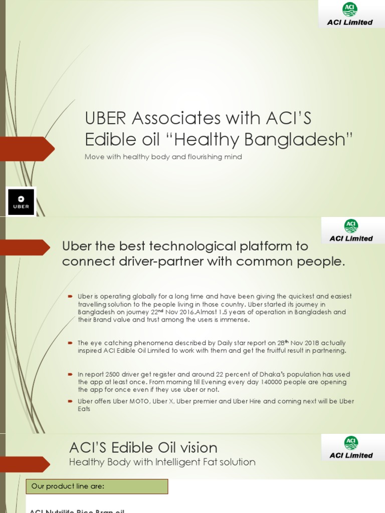 UBER Associates With ACI'S Edible Oil "Healthy Bangladesh" | PDF ...