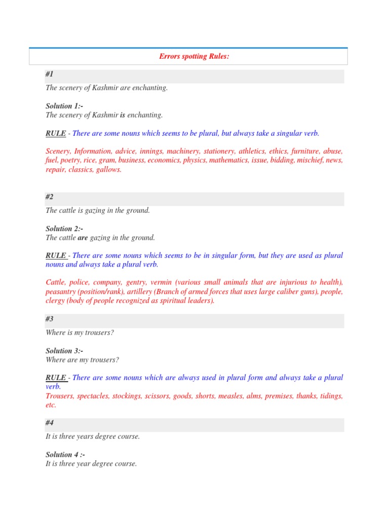 Error Detection | PDF | Grammatical Number | Plural