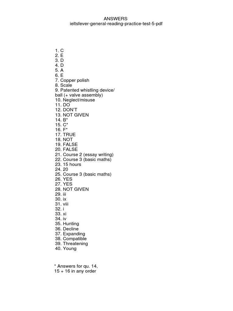 ANSWERS Ieltsfever General Reading Practice Test 5 PDF PDF