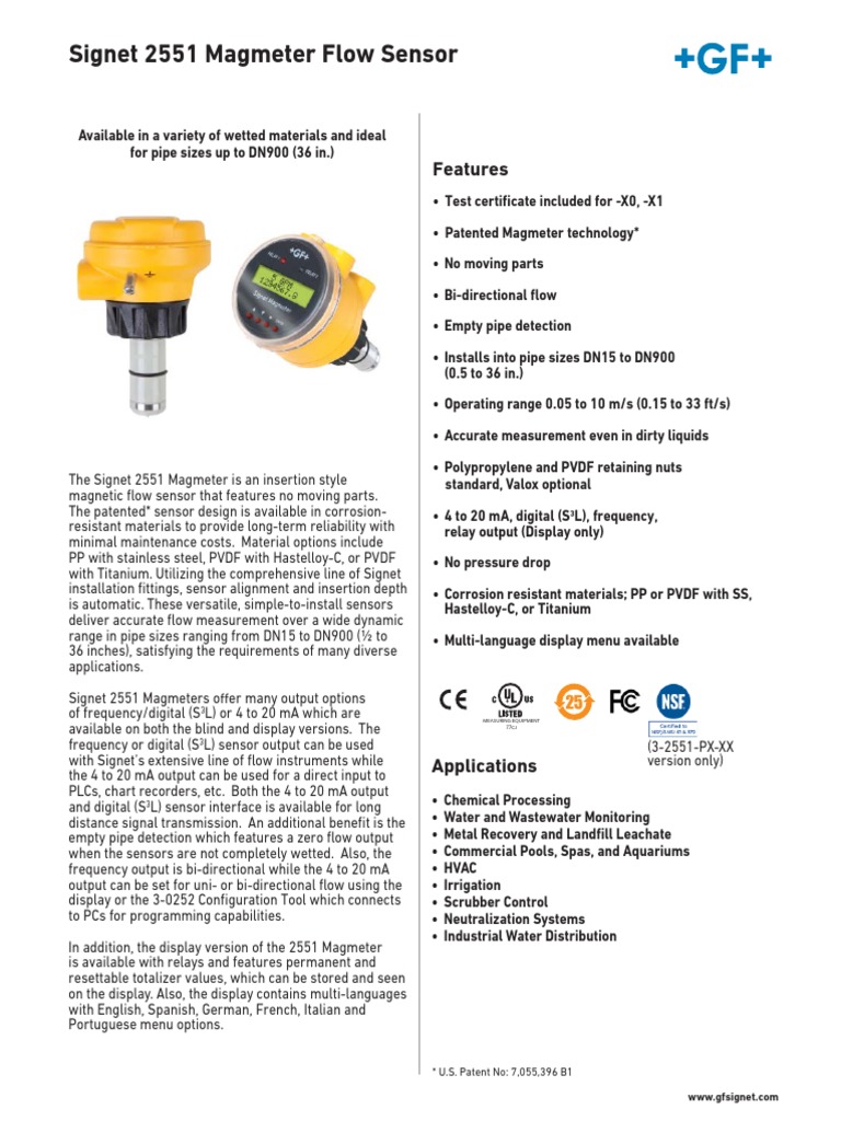 Signet 2551 Magmeter Flow Sensor: Features | PDF | Flow Measurement ...