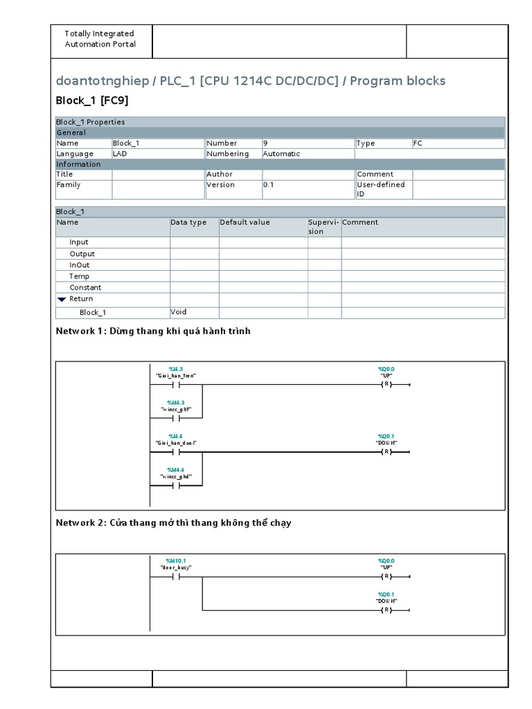 Doantotnghiep / PLC - 1 (CPU 1214C DC/DC/DC) / Program Blocks: Block - 1 (FC9) | PDF | Rapid Transit