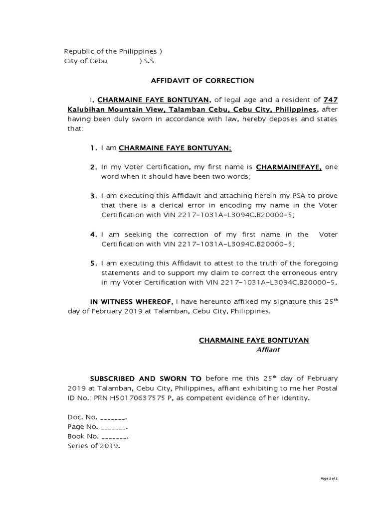 Affidavit of Correction