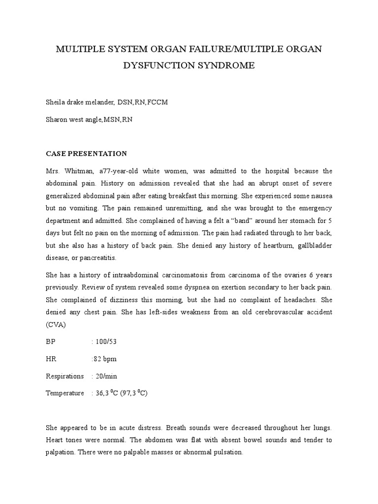 Multiple System Organ Failure/Multiple Organ Dysfunction Syndrome | PDF ...