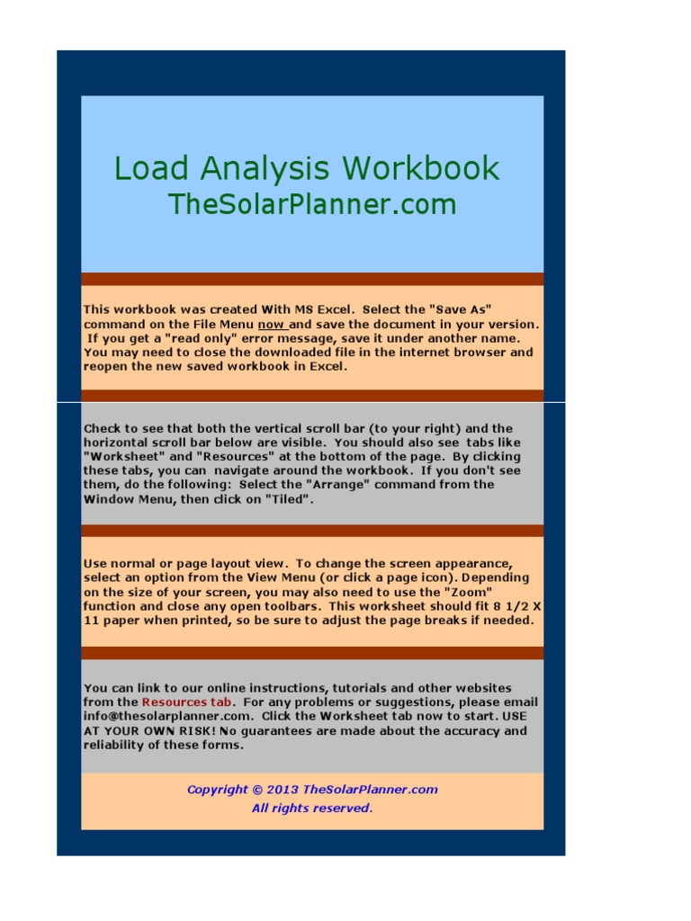 Load Analysis Workbook: Resources Tab | PDF | Kilowatt Hour | Tab (Gui)