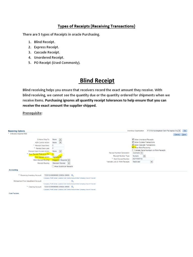 Types of Receipts in Oracle Purchasing | PDF | Receipt | Service Industries