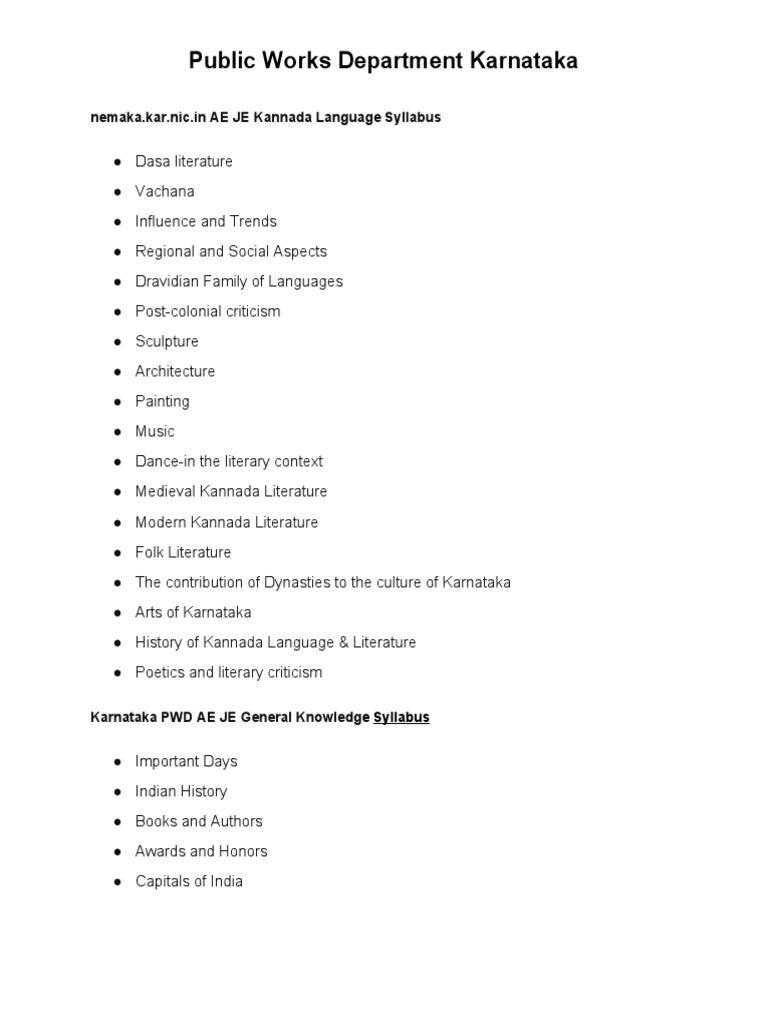 Karnataka PWD Syllabus | PDF | Engineering | Electric Power
