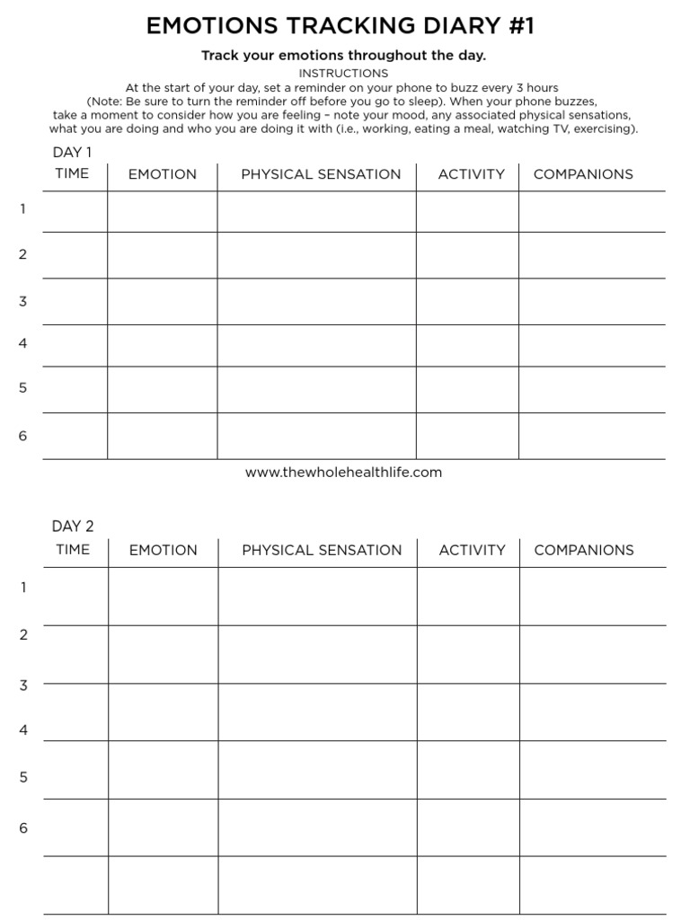 TWHL Emotions Tracking Diary - Day | PDF