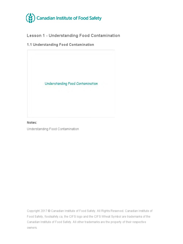 Lesson 1 | PDF | Foodborne Illness | Food Safety