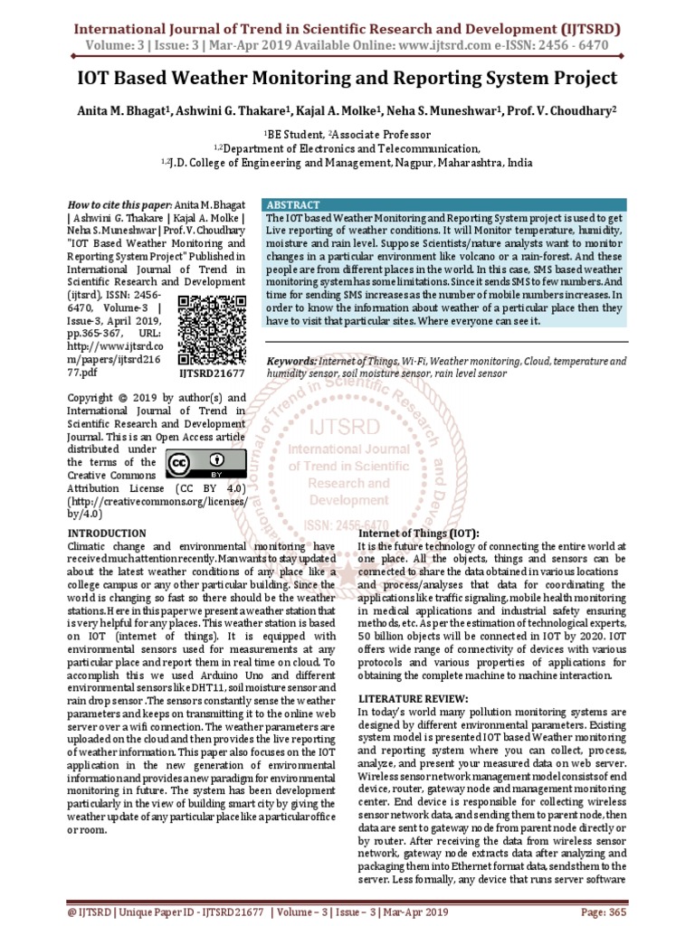 IOT Based Weather Monitoring and Reporting System Project | PDF ...