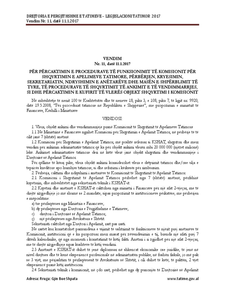 Drejtoria E Pergjithshme E Tatimeve - Legjislacioni Tatimor 2017 Vendim ...