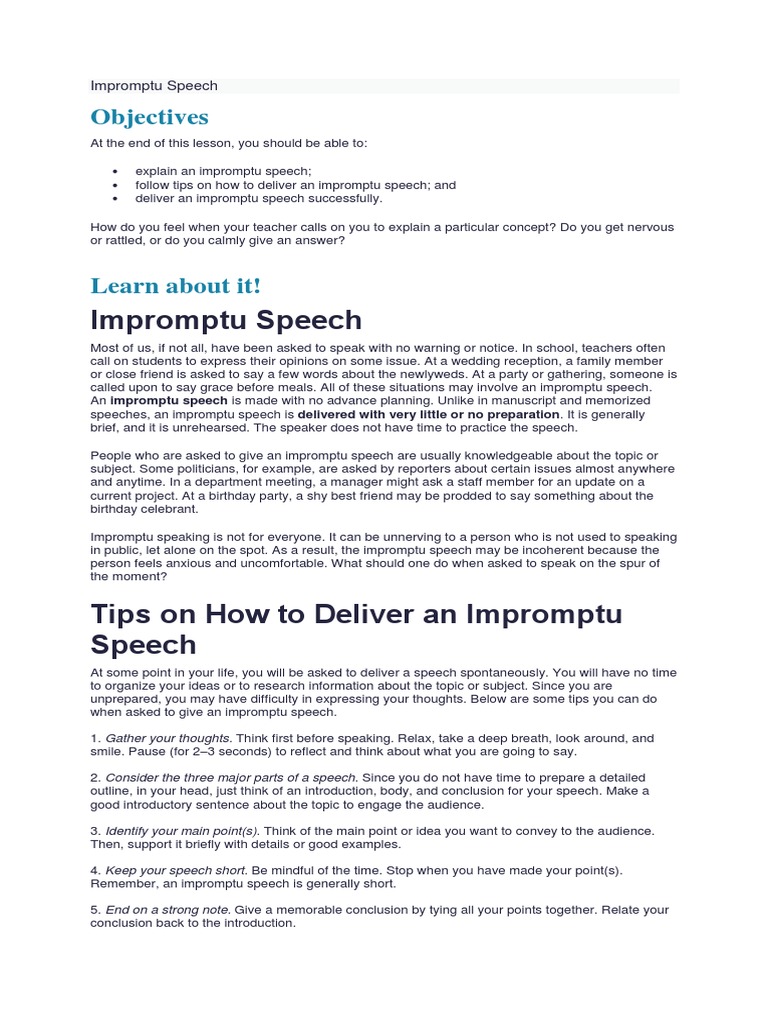 Impromptu Speech | PDF | Question | Psychology