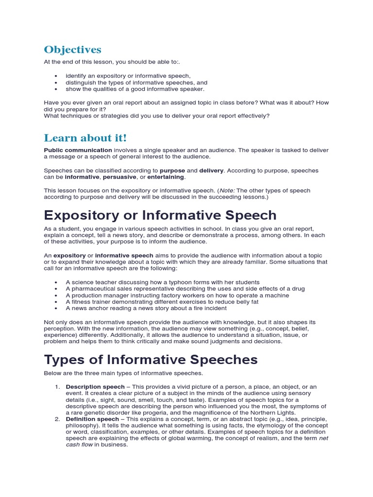 Expository or Informative Speech: Objectives | PDF | Rms Titanic ...