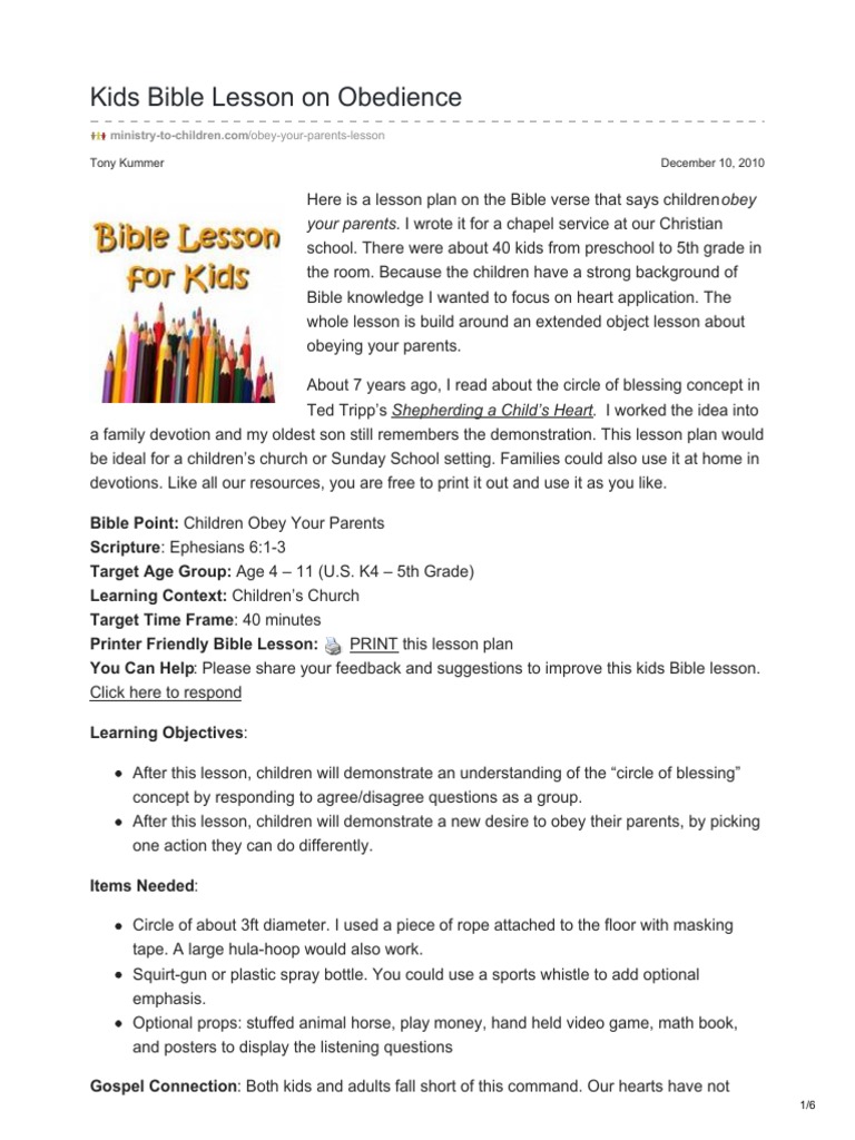 Kids Bible Lesson On Obedience PDF | PDF | Obedience (Human Behavior ...