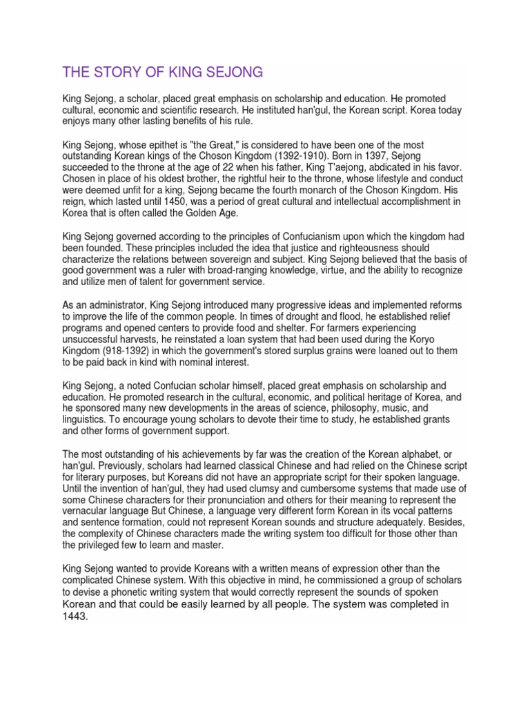 The Story of King Sejong | Download Free PDF | Chinese Characters ...