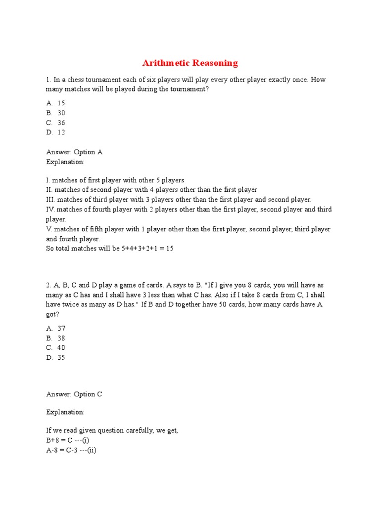 Arithmetic Reasoning PDF | PDF | Carbon | Leisure
