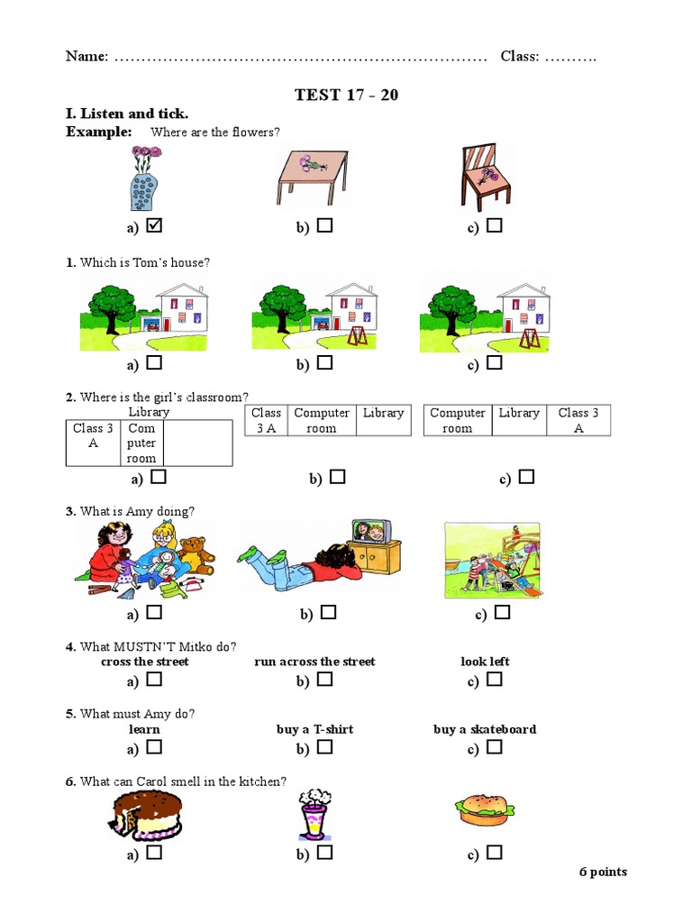 TEST 17 - 20: I. Listen and Tick. Example | PDF | Classroom