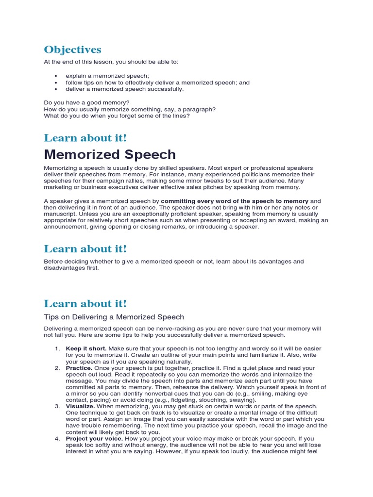 Memorized Speech | PDF | Speech | Question