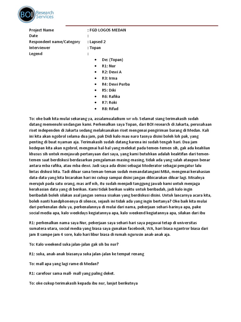 Contoh Transcript FGD | PDF