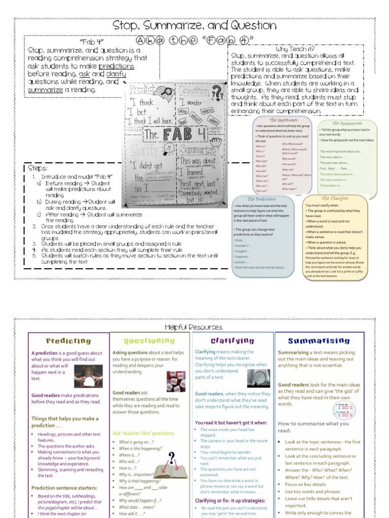 Stop Summarize and Question Worksheet | PDF
