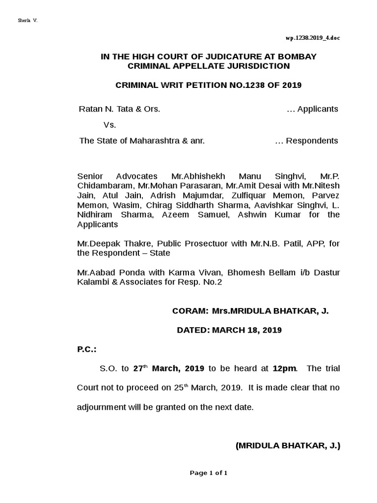 In The High Court of Judicature at Bombay Criminal Appellate Jurisdiction Criminal Writ Petition ...
