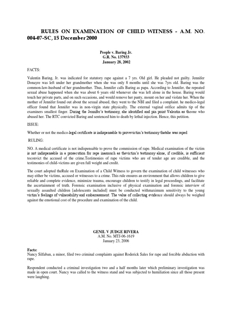 Rules On Examination of Child Witness - A.M. No. 004-07-SC, 15 December ...