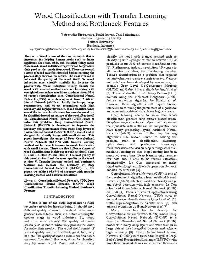 Wood Classification With Transfer Learning Method and Bottleneck ...