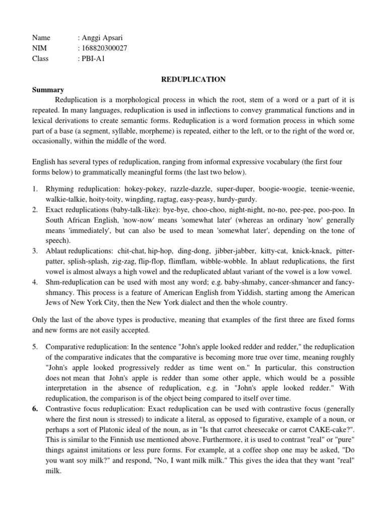 What Is Reduplication (Summary) | PDF | Word | Languages