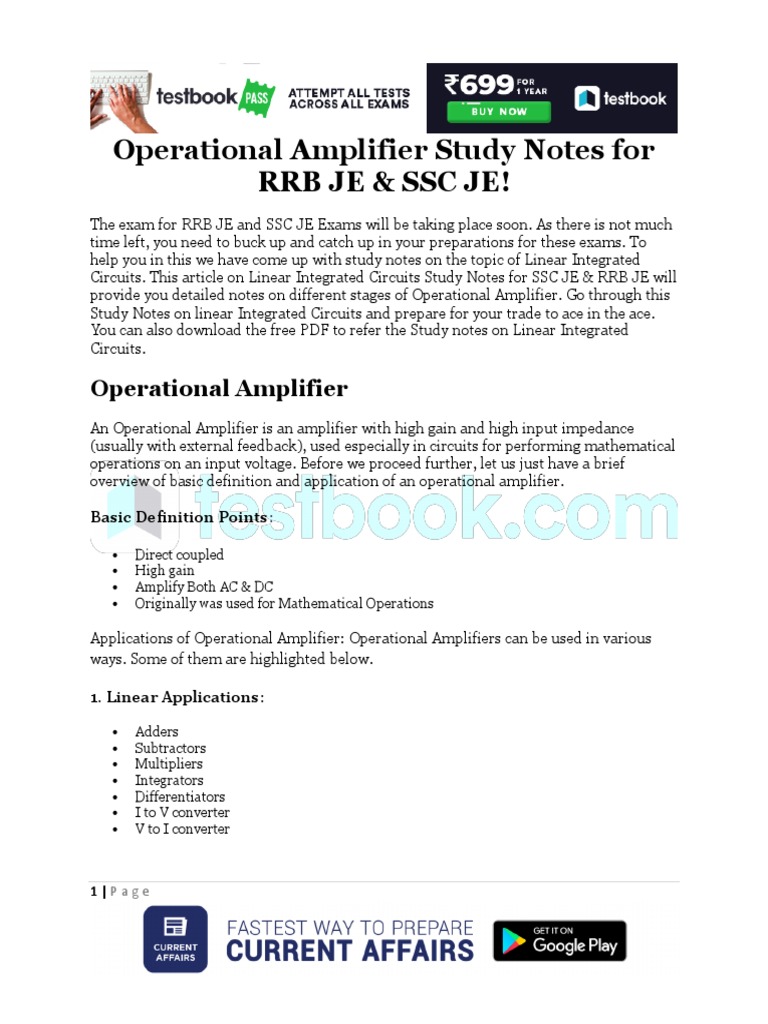 Operational Amplifier Study Notes For RRB Je SSC Je B6d5da06 | PDF ...