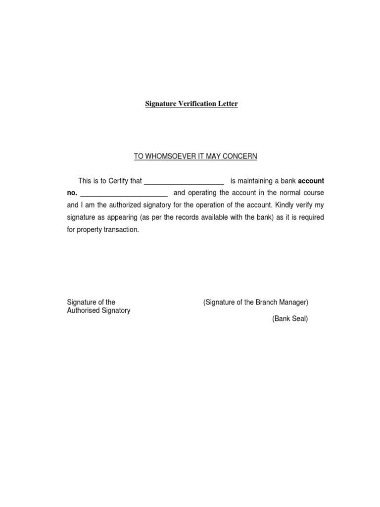 BANK Sign Verfication Format | PDF
