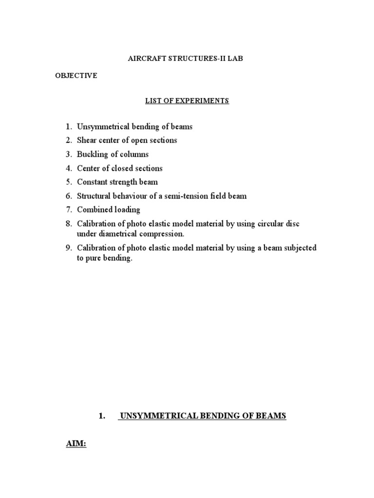 Aircraft Structures II Lab Experiments | PDF | Beam (Structure) | Bending