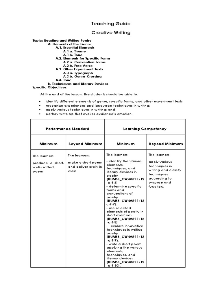 TG Lesson 2 Done | PDF | Poetry | Genre
