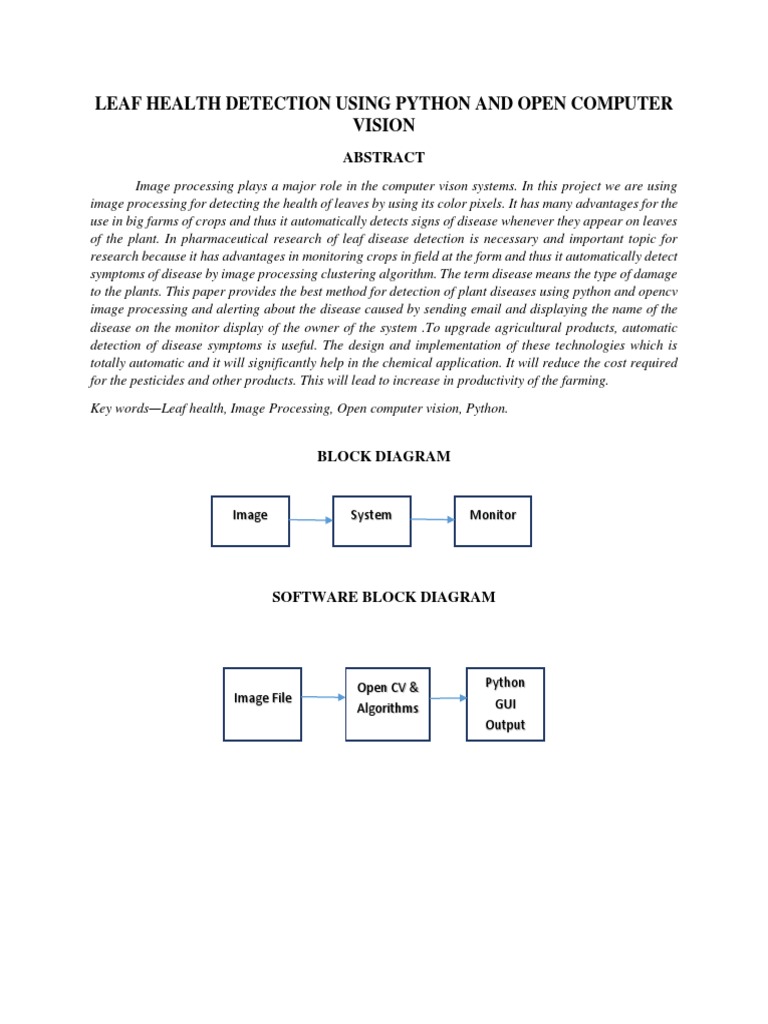 Leaf Health Detection Using Python and Open Computer Vision | PDF