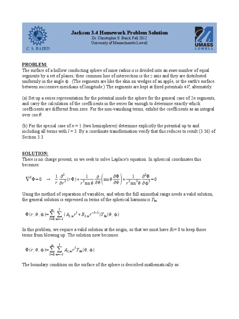 Jackson 3.4 Homework Problem Solution | PDF | Sphere | Differential Geometry