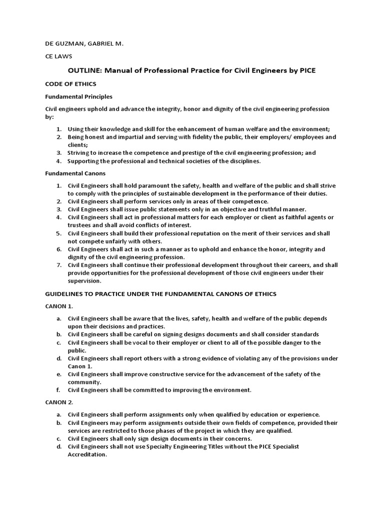 Outline of Pice Manual | PDF | Engineering | Profession