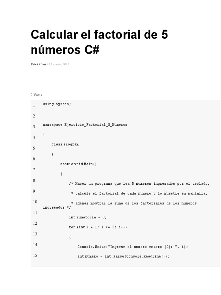 Calcular El Factorial de 5 Números C | PDF