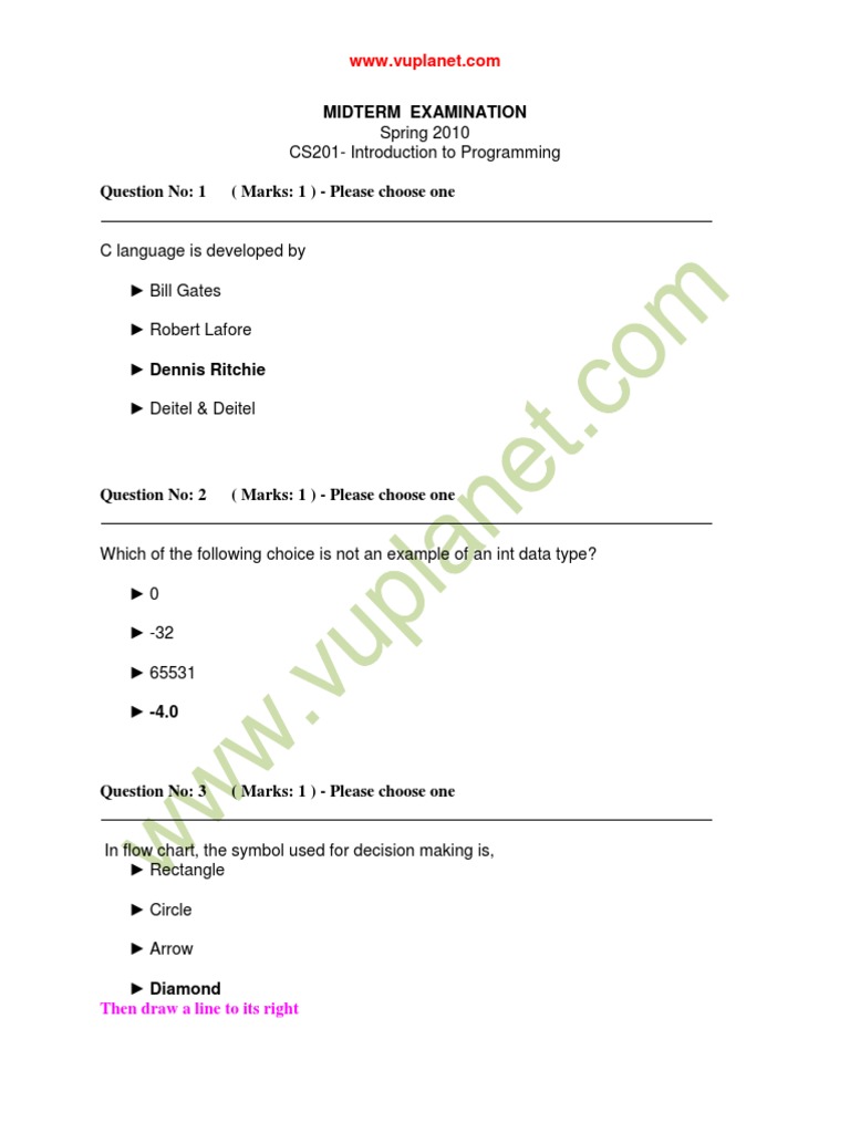 Spring 2010 CS201-Introduction To Programming: Then Draw A Line To Its ...