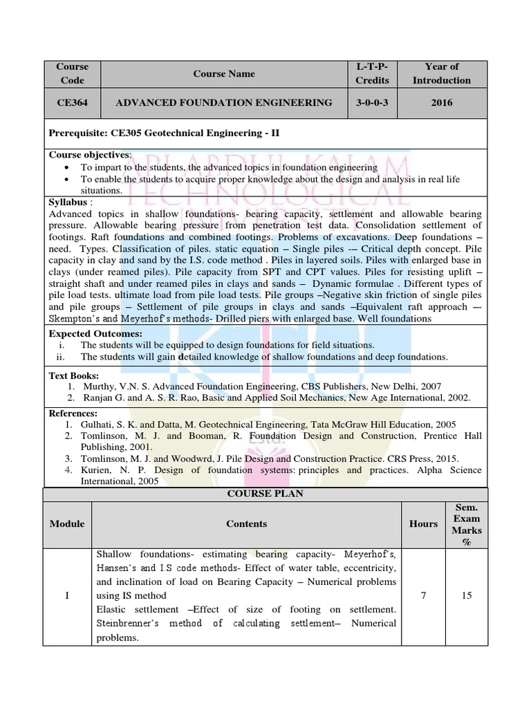 CE364 Advanced Foundation Engineering | PDF | Deep Foundation ...