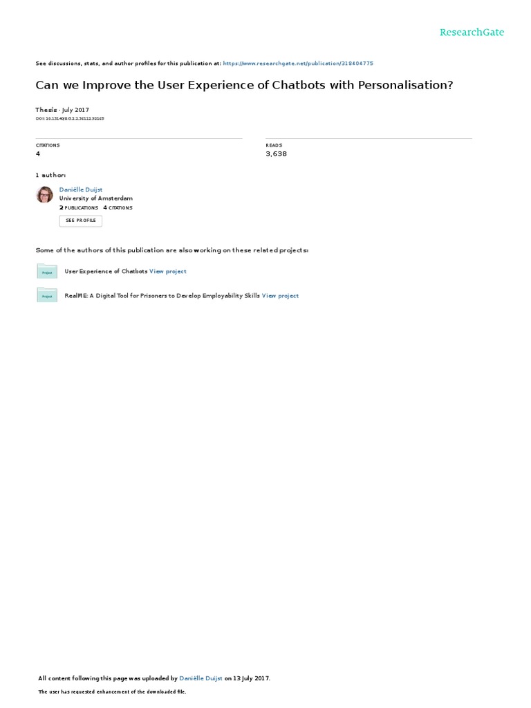 Can We Improve The User Experience of Chatbots With Personalisation ...
