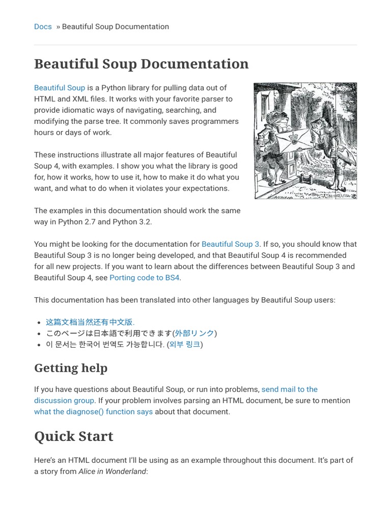 Beautiful Soup 4 Documentation Guide | PDF | Html Element | Xml
