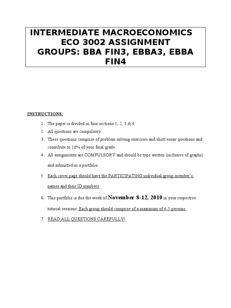 ECO3002 Assignments | PDF | Economics | Macroeconomics