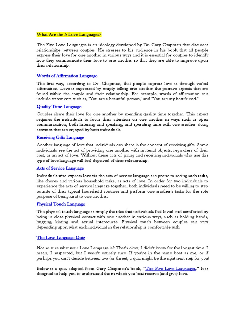 What Are The 5 Love Languages | Download Free PDF | Love | Communication