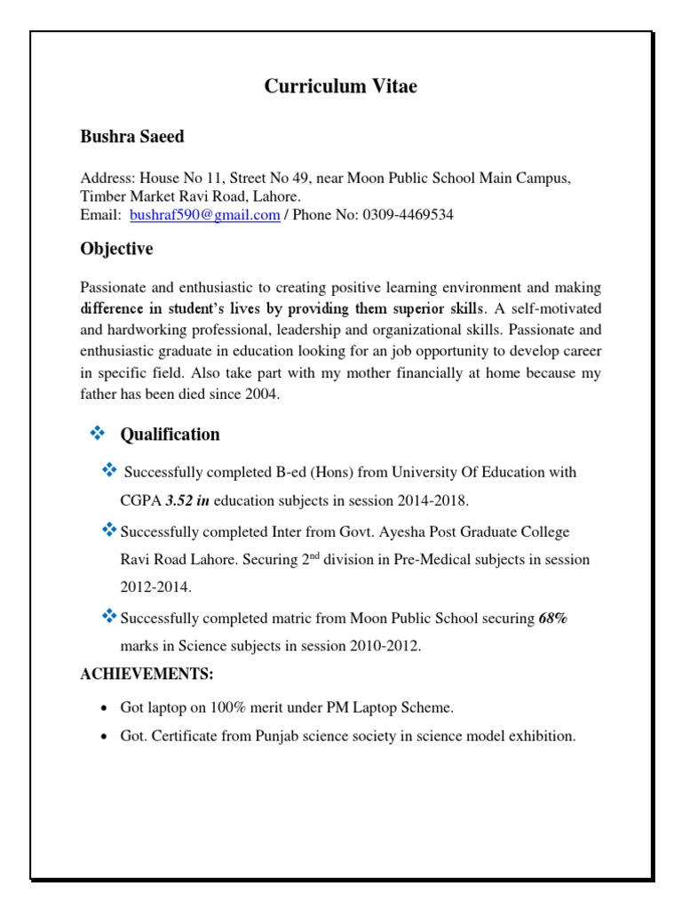Bushra Saeed Curriculum Vitae | PDF | Career & Growth