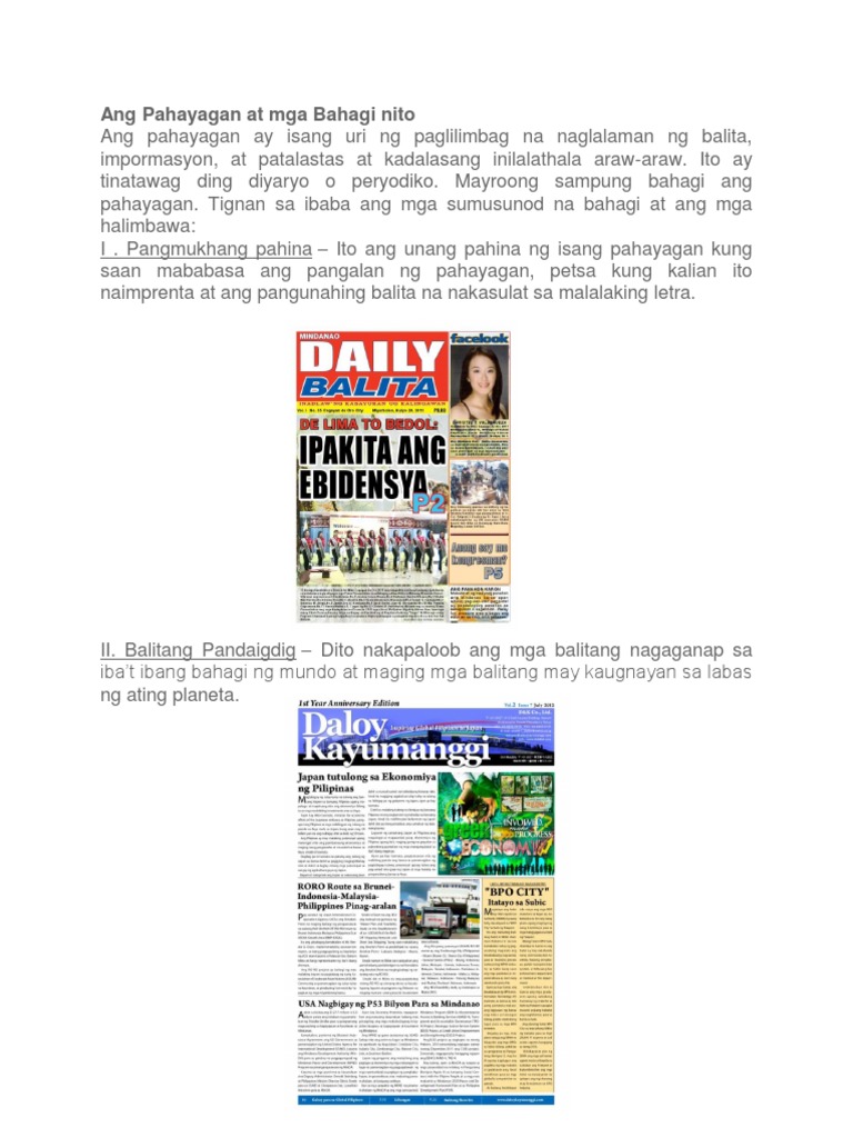 Ang Pahayagan at Mga Bahagi Nito | PDF