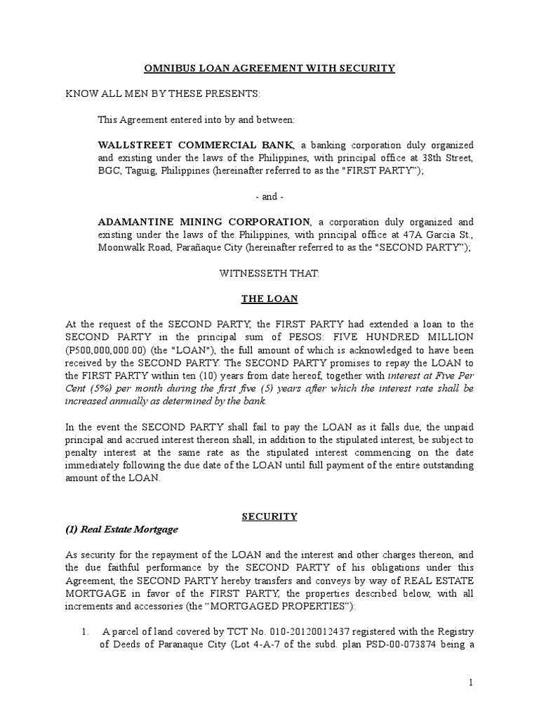Omnibus Loan Agreement With Security | PDF | Mortgage Law | Guarantee