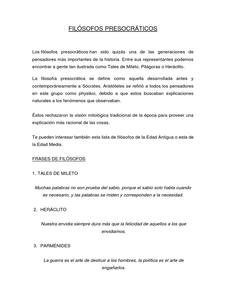 Filósofos Presocráticos | Descargar gratis PDF | Filosofía griega antigua | Epistemología