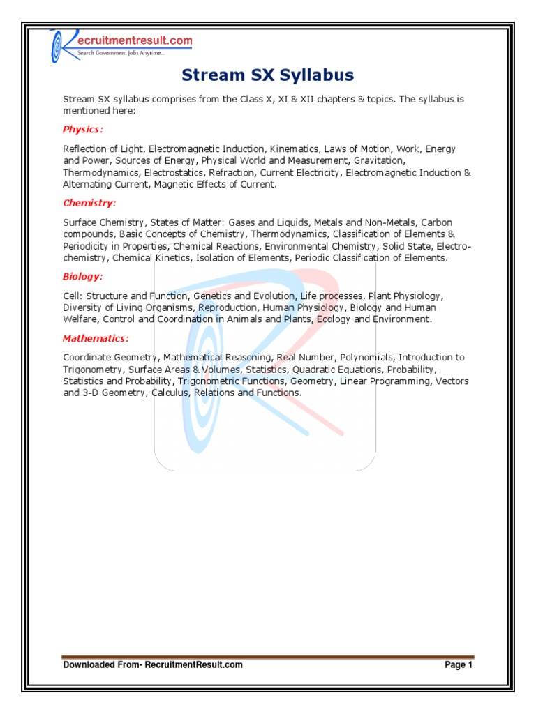 KVPY SX Stream Syllabus | PDF