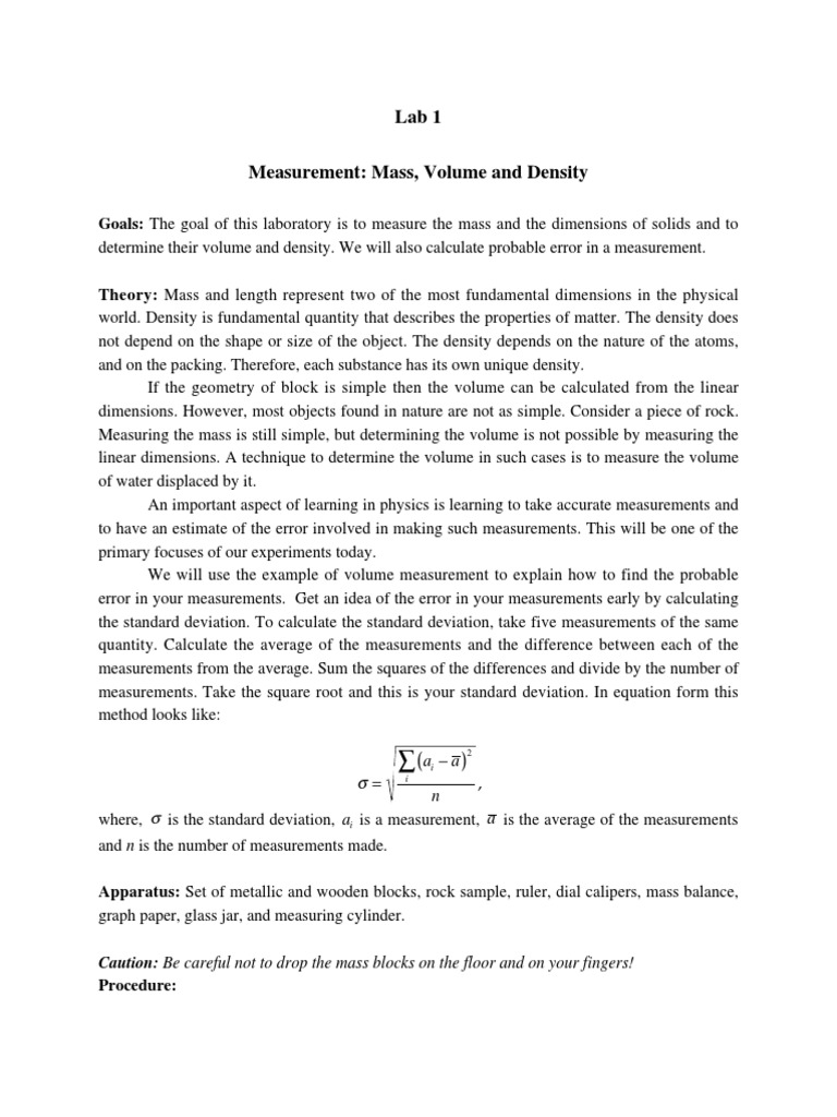 Phys 120 Lab 1 | PDF | Density | Measurement
